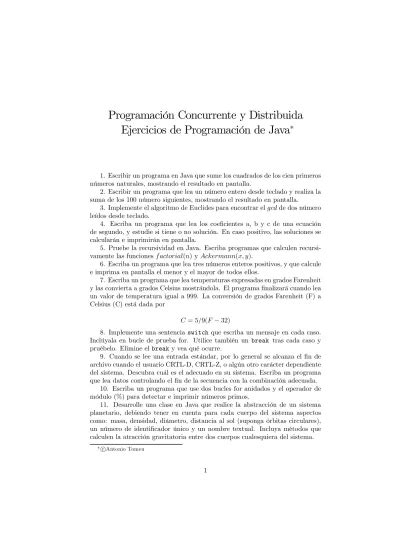 Programación Concurrente Y Distribuida Ejercicios De Programación De Java