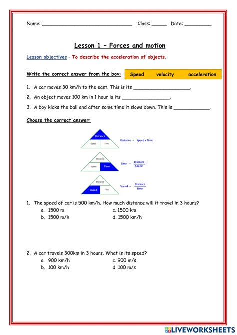 Physical Science Velocity And Acceleration Worksheet
