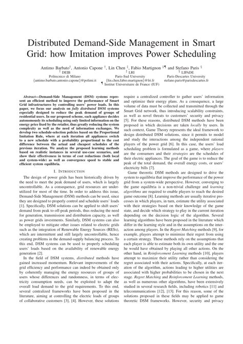 Pdf Distributed Demand Side Management In Smart Grid How Imitation