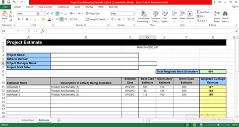 Software Project Estimation Template In Excel