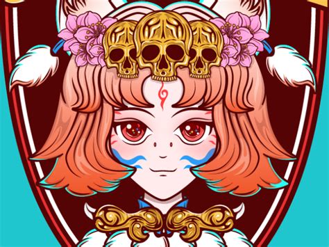 原创插画 山海经系列 桃面九尾狐 黑眼圈圈插画 站酷ZCOOL