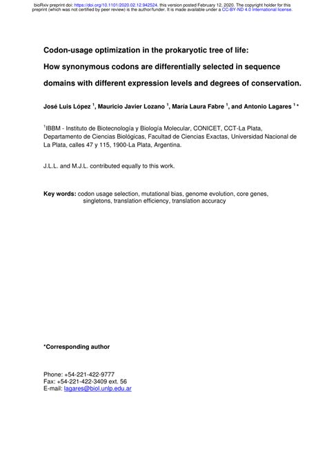 Pdf Codon Usage Optimization In The Prokaryotic Tree Of Life How Synonymous Codons Are