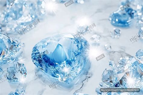 Ai创作图蓝色 钻石 特写 宝石 璀璨 光泽 晶莹 剔透 闪耀 奢华 高贵 质感 画面 视 晶体 昵图网