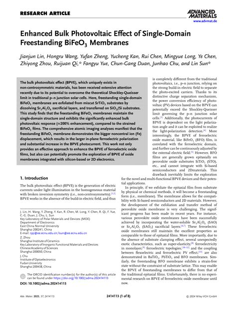 Enhanced Bulk Photovoltaic Effect Of Single‐domain Freestanding Bifeo3