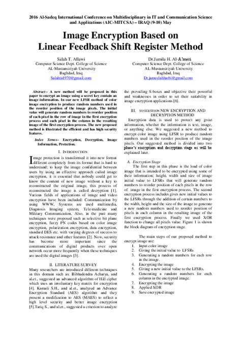 Pdf Image Encryption Based On Linear Feedback Shift Register Method