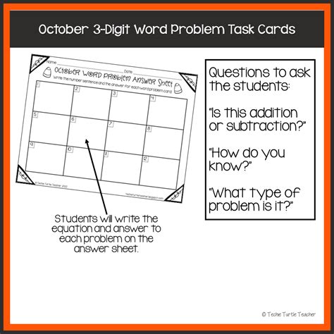 Addition Subtraction 3 Digit Fall Word Problem Task Cards October Made By Teachers
