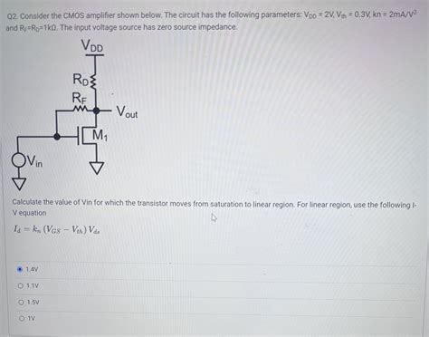 Solved Q2 Consider The Cmos Amplifier Shown Below The