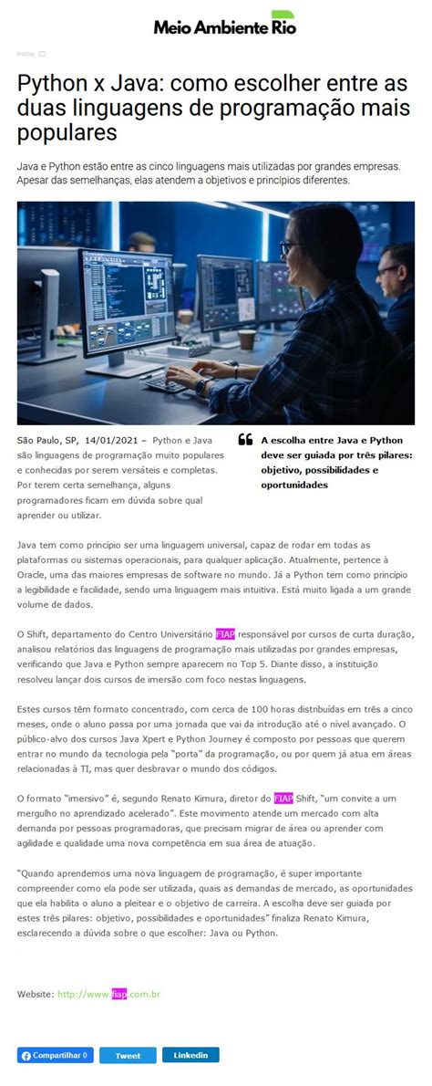 MEIO AMBIENTE RIO NOTÍCIAS PYTHON X JAVA COMO ESCOLHER ENTRE AS