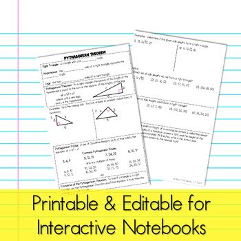 Pythagorean Theorem Editable Guided Notes For Interactive Notebooks