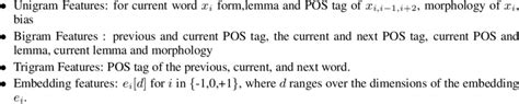 features used in low rank tensor based dependency parser download table