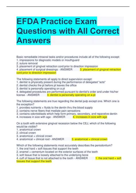 Efda Practice Exam Questions With All Correct Answers Efda Stuvia Us