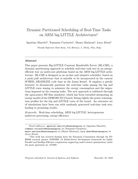 Pdf Dynamic Partitioned Scheduling Of Real Time Tasks On Arm Big