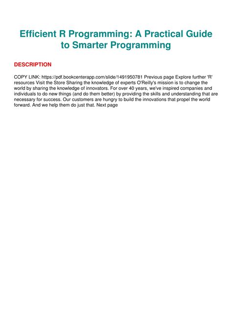 Ppt Downloadpdf Efficient R Programming A Practical Guide To Smarter Programming Powerpoint