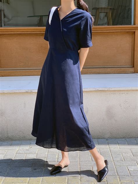 케이클럽 자체제작하객룩🖤 뉴델 린넨 랩 반팔 롱 원피스