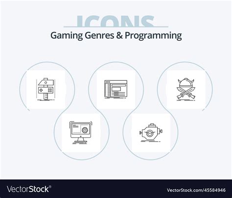 Gaming Genres And Programming Line Icon Pack 5 Vector Image