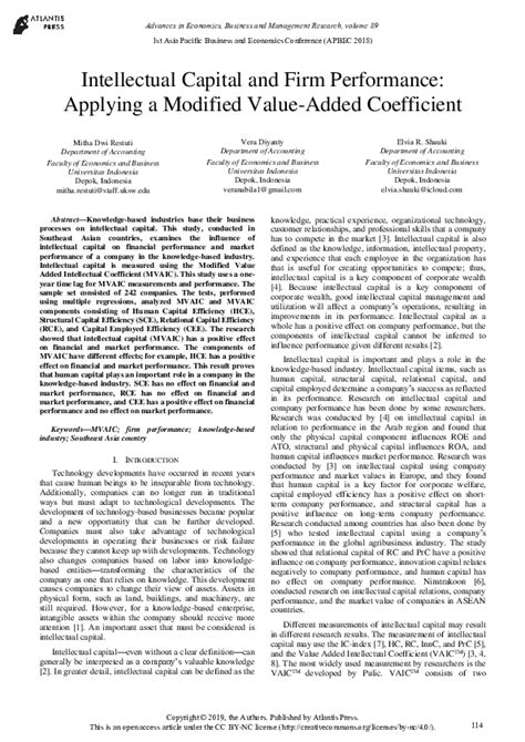 Pdf Intellectual Capital And Firm Performance Applying A Modified Value Added Coefficient