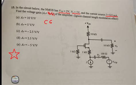 Solved In The Circuit Below The Nmos Has Vgs2vv11v ﻿and