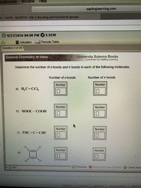 Solved Determine The Number Of Sigma Bonds And Pi Bonds In Chegg Com