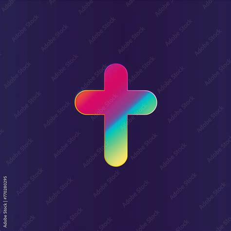 십자가의 벡터 그래픽 로고 단순한 최소한의 작고 역동적이고 희망적인 사이키델릭 컬러 그라데이션 Иллюстрация Stock Adobe Stock