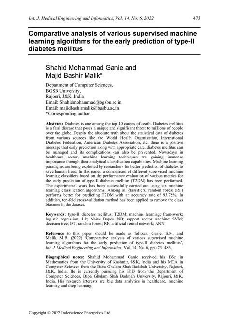 Pdf Comparative Analysis Of Various Supervised Machine Learning Algorithms For The Early