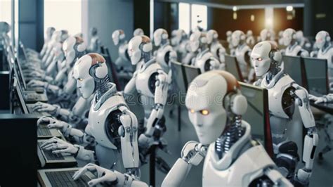 Blured Background Machine Ai Bot Working In The Office For Industrial Revolution And Automation