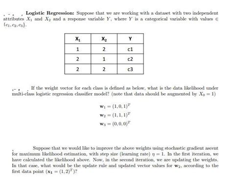 logistic regression suppose that we are working with