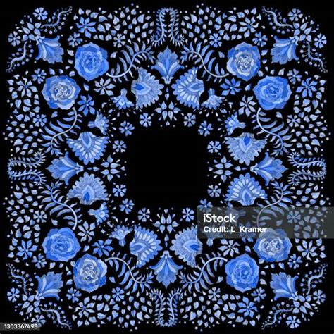 검은 색 배경에 꽃 수채화 페인트 숄 블루 프린트 판타지 야자 수 장미 꽃 페이즐리 요소 동화 단풍 카펫 반다나 티셔츠 장식 0명에 대한 스톡 벡터 아트 및 기타 이미지