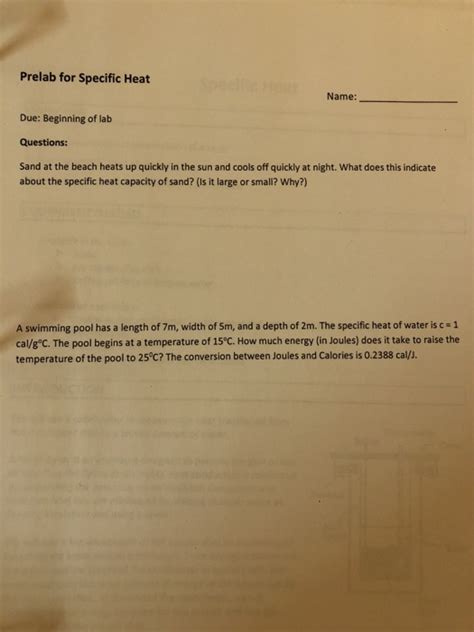 solved prelab for specific heat name due beginning of lab