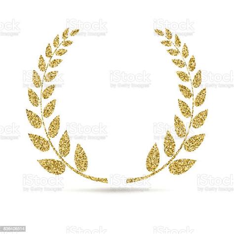 흰색 배경에 고립 반짝이 효과 있는 월계관 화 환 아이콘입니다 월계관의 개요 아이콘입니다 기호 그림 벡터 골든 입자 먼지에서 기호 금 금속에 대한 스톡 벡터 아트 및 기타