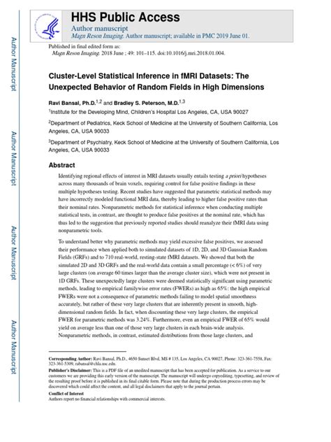 2018 Cluster Level Statistical Inference In Fmri Datasets The