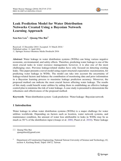 Leak Prediction Model For Water Distribution Networks Created Using A Bayesian Network Learning