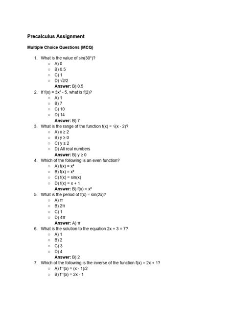 Precalculus Assignment Pdf