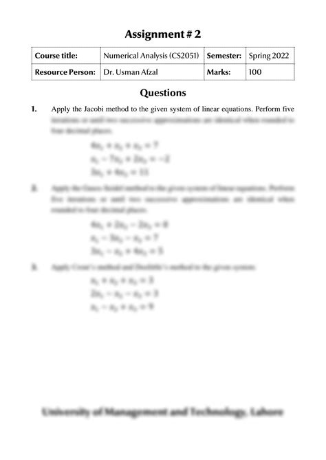 SOLUTION Numerical Analysis Questions Of Linear System Studypool