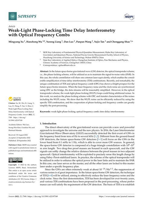 Pdf Weak Light Phase Locking Time Delay Interferometry With Optical