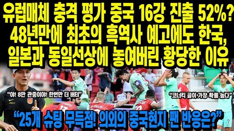 유럽매체 충격 평가 중국 16강 진출 52 48년만에 최초의 흑역사 예고에도 한국일본과 동일선상에 놓여버린 황당한 이유