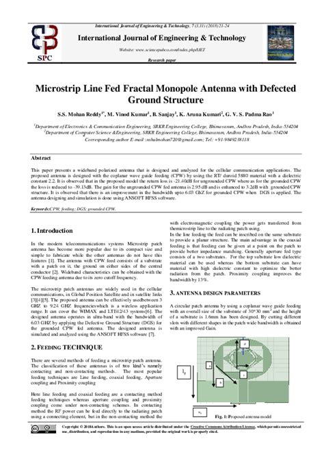 Pdf Microstrip Line Fed Fractal Monopole Antenna With Defected Ground Structure Dr Ss