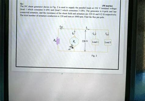 Solved The Dc Shunt Generator Shown In Fig 2 Is Used To Supply The Parallel Loads At 220 V