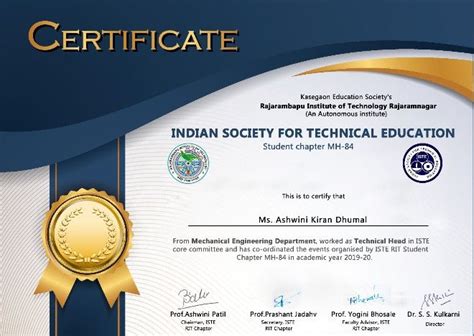 ashwini dhumal on linkedin experience certification iste rit grateful