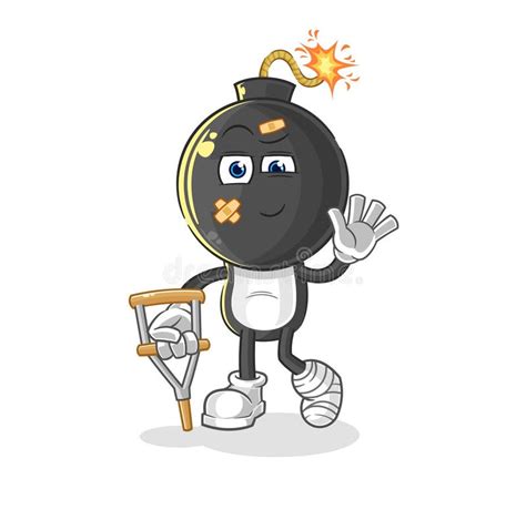 Bomb Head Sick With Limping Stick Cartoon Mascot Vector Stock Vector Illustration Of