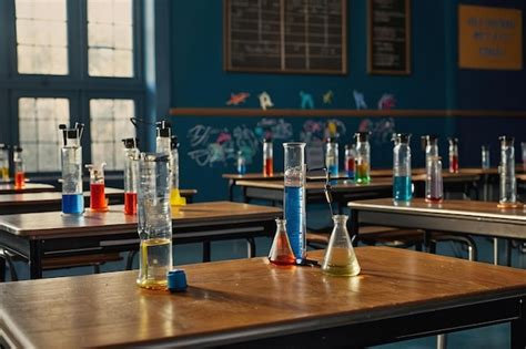 School Tables Arranged For A Science Experiment Premium Ai Generated