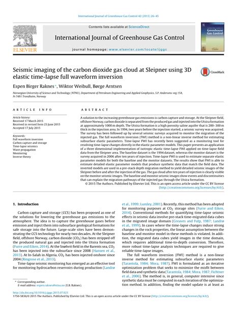 Pdf Seismic Imaging Of The Carbon Dioxide Gas Cloud At Sleipner Using 3d Elastic Time Lapse
