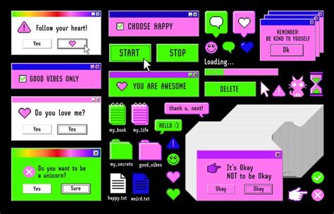 레트로 Pc 요소 사용자 인터페이스 아이콘 및 기술과 함께 오래 된 컴퓨터 미학 세트 프리미엄 벡터