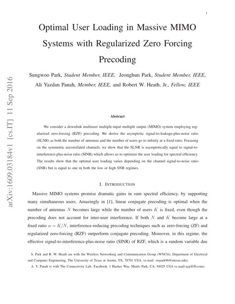 PDF Optimal User Loading In Massive MIMO Systems With Regularized Zero Forcing Precoding