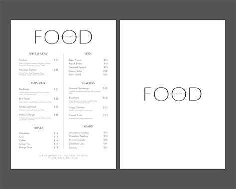Restaurant Menu Template Food Menu Template Editable Restaurant Food Menu Customizable Menu