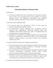 ITM100 Session 1 Notes Pdf ITM100 Session 1 Notes Information Systems In Business Today