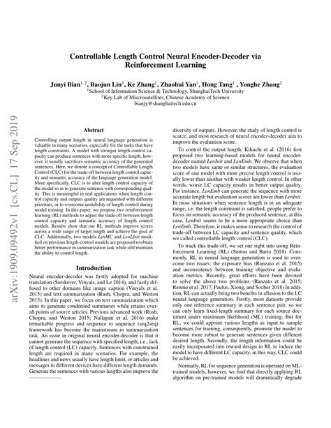 Pdf Controllable Length Control Neural Encoder Decoder Via Reinforcement Learning