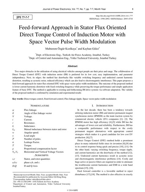 Pdf Feed Forward Approach In Stator Flux Oriented Direct Torque Control Of Induction Motor