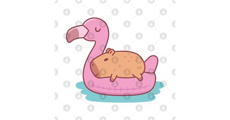 Cute Capybara Chilling And Relaxing On Flamingo Pool Float Capybara