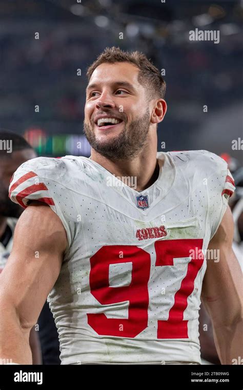 San Francisco 49ers Defensive Lineman Nick Bosa 97 Smiles Against The