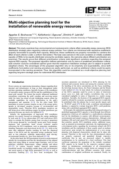 Pdf Multi‐objective Planning Tool For The Installation Of Renewable Energy Resources